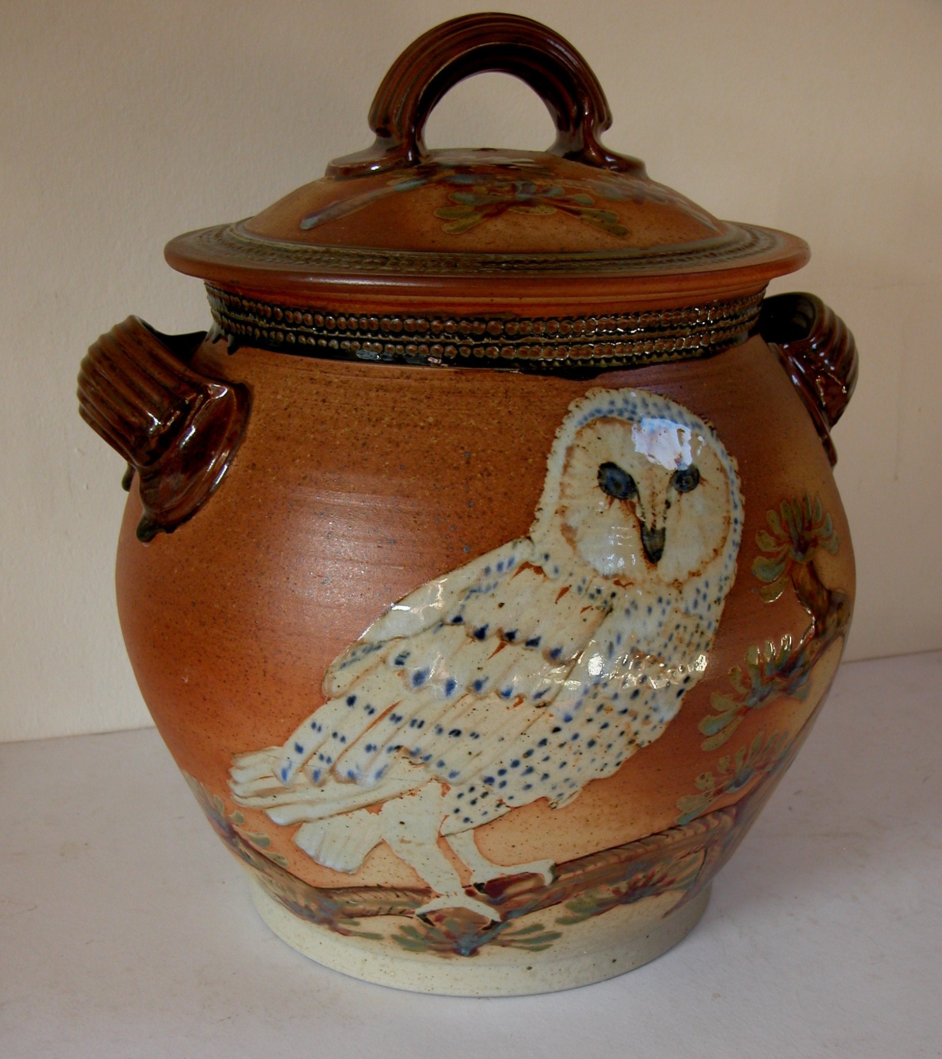 Bread crock with owl